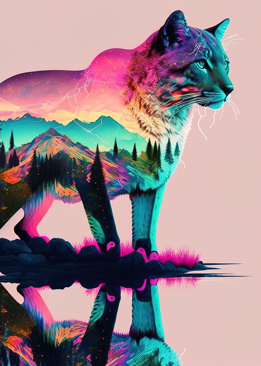 'cat double exposur' Poster, picture, metal print, paint by Chloe ...