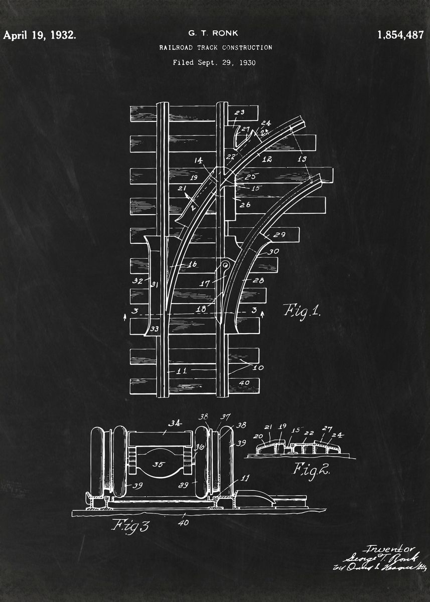 'Railroad Track patent' Poster, picture, metal print, paint by Cristina ...