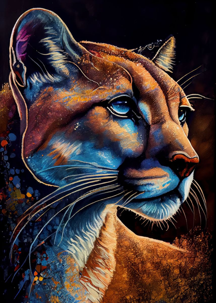 'Cougar Ink Painting' Poster, picture, metal print, paint by Scott ...