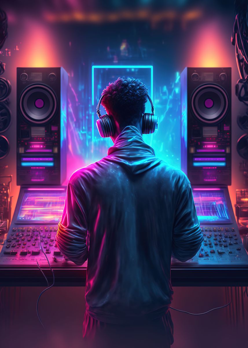 'Neon dj ' Poster, picture, metal print, paint by MatiasCurrie | Displate