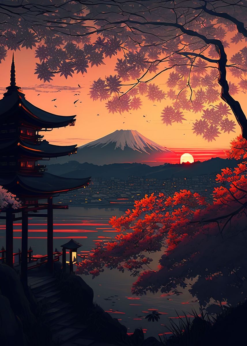 'Beautiful Japan Sunset ' Poster, picture, metal print, paint by Coral ...