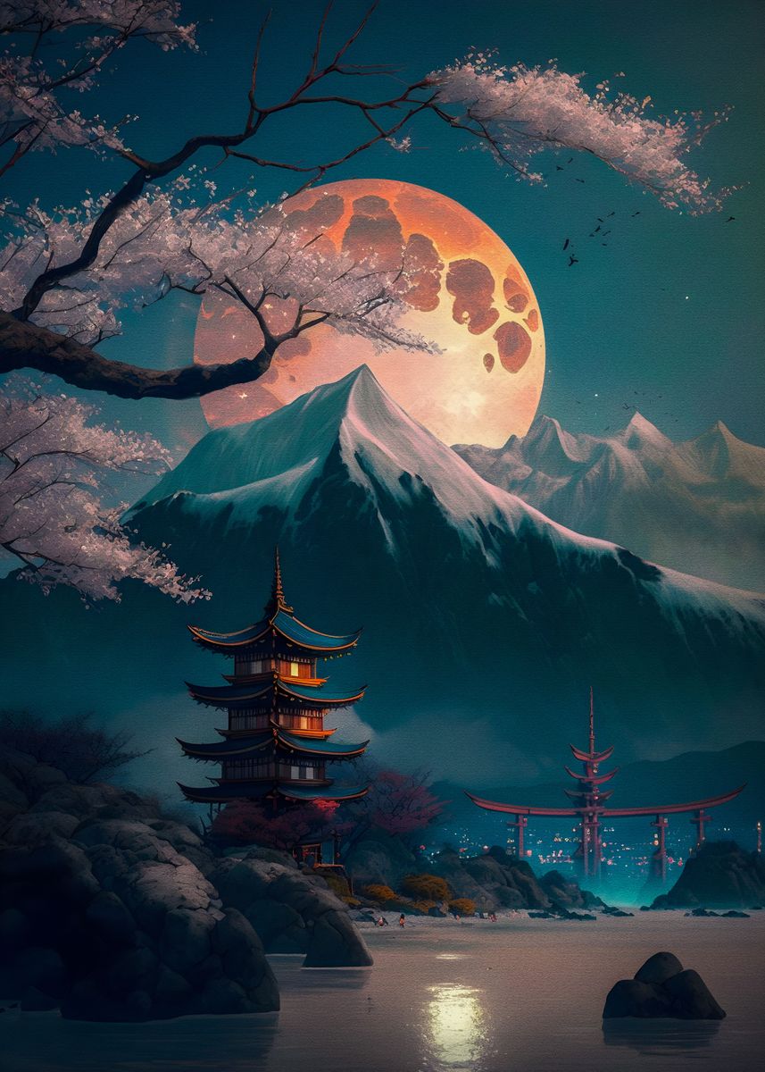 'Moonlight in japan' Poster, picture, metal print, paint by Muhammad ...