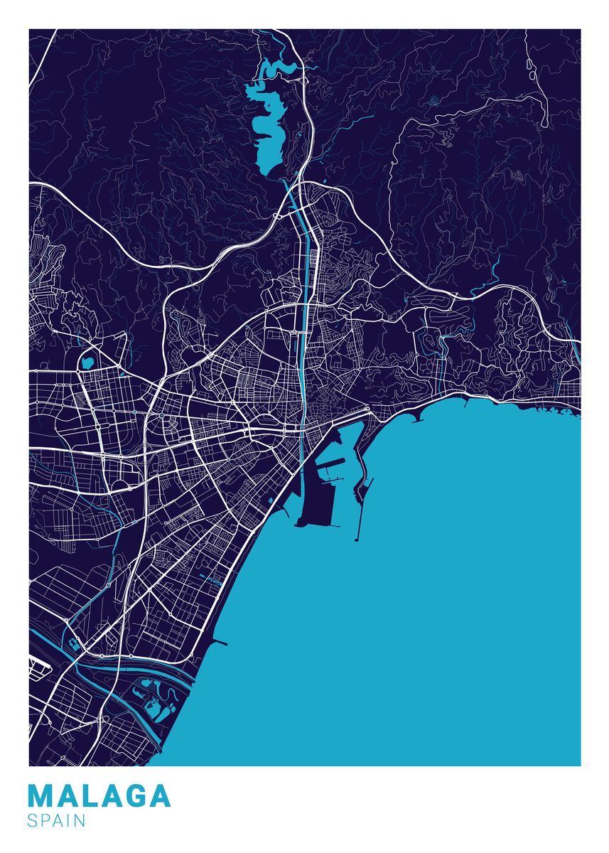 'Malaga City Map' Poster, picture, metal print, paint by Trulaf Design ...