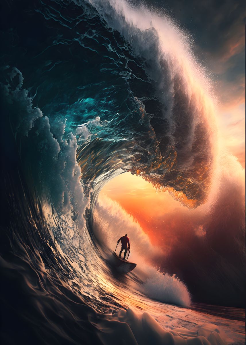 'Surfing the Waves' Poster, picture, metal print, paint by Maël Sterlin ...