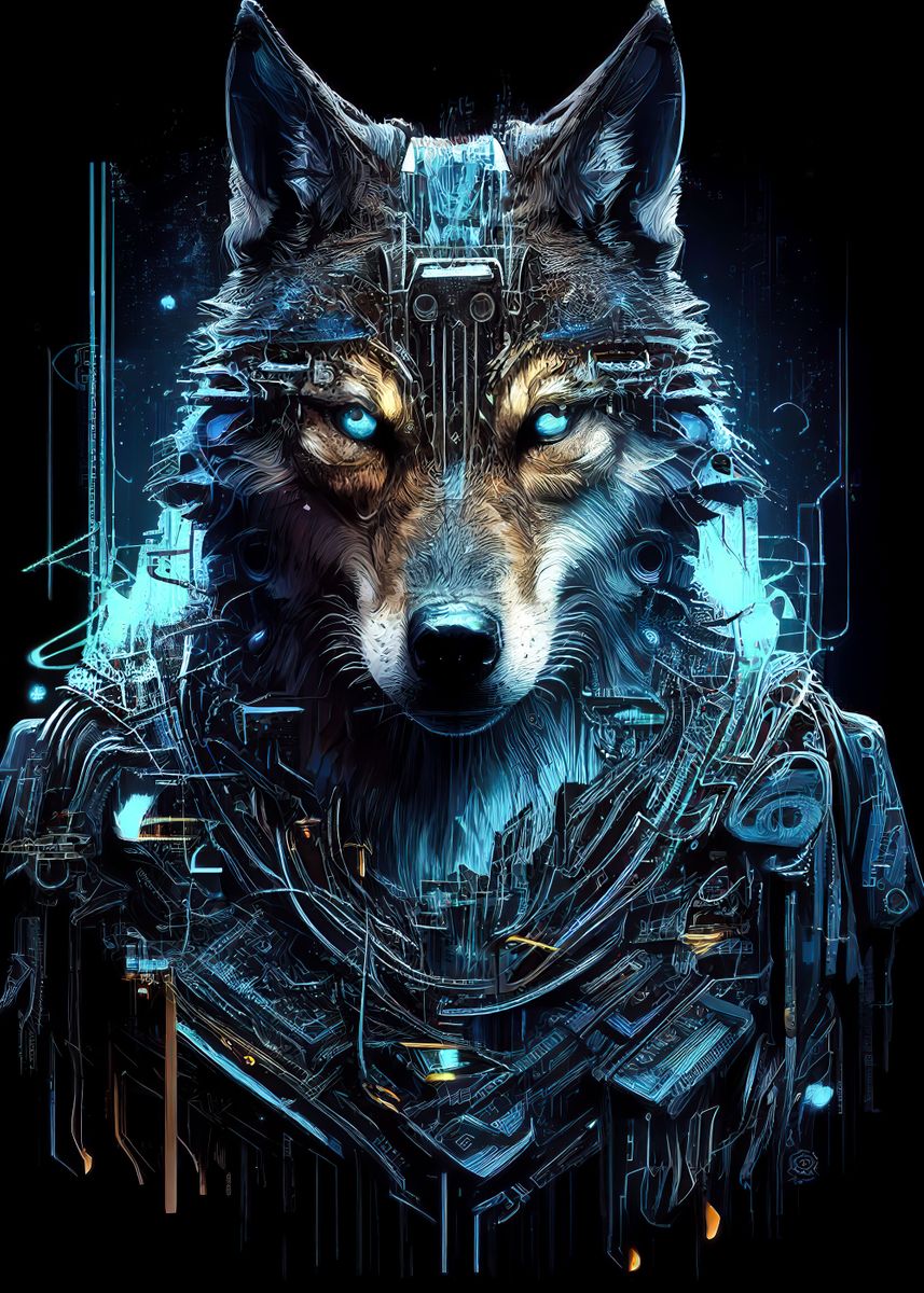 'wolf cyber ' Poster, picture, metal print, paint by Rachelle Mcgrath ...