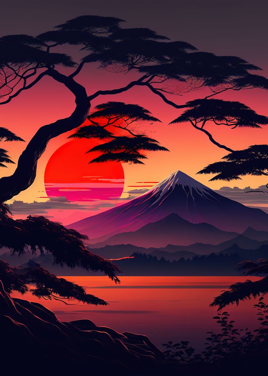 'Beautiful Japan Sunset ' Poster, picture, metal print, paint by Coral ...