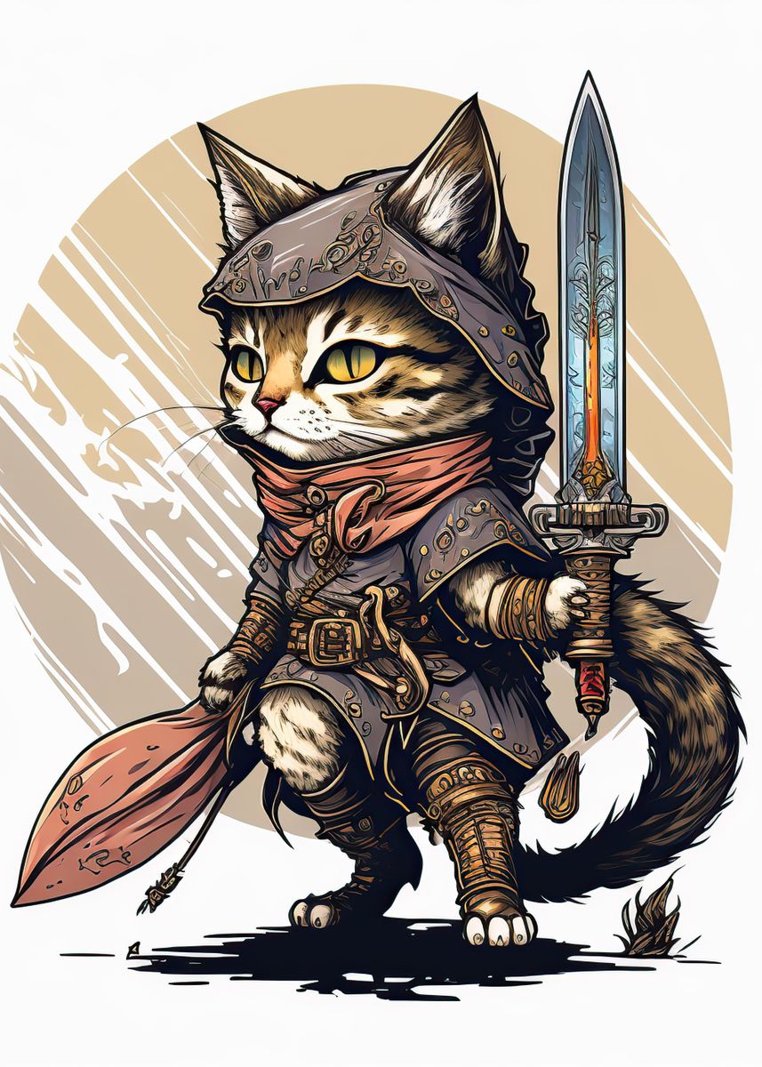 'Cat Warrior Chibi' Poster by Elly Rodgers | Displate