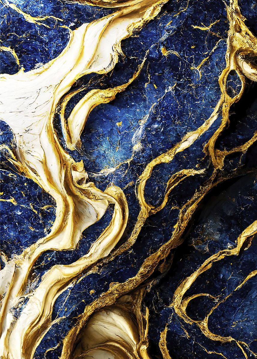 'Gold Blue Marble' Poster, picture, metal print, paint by Moon Calendar ...