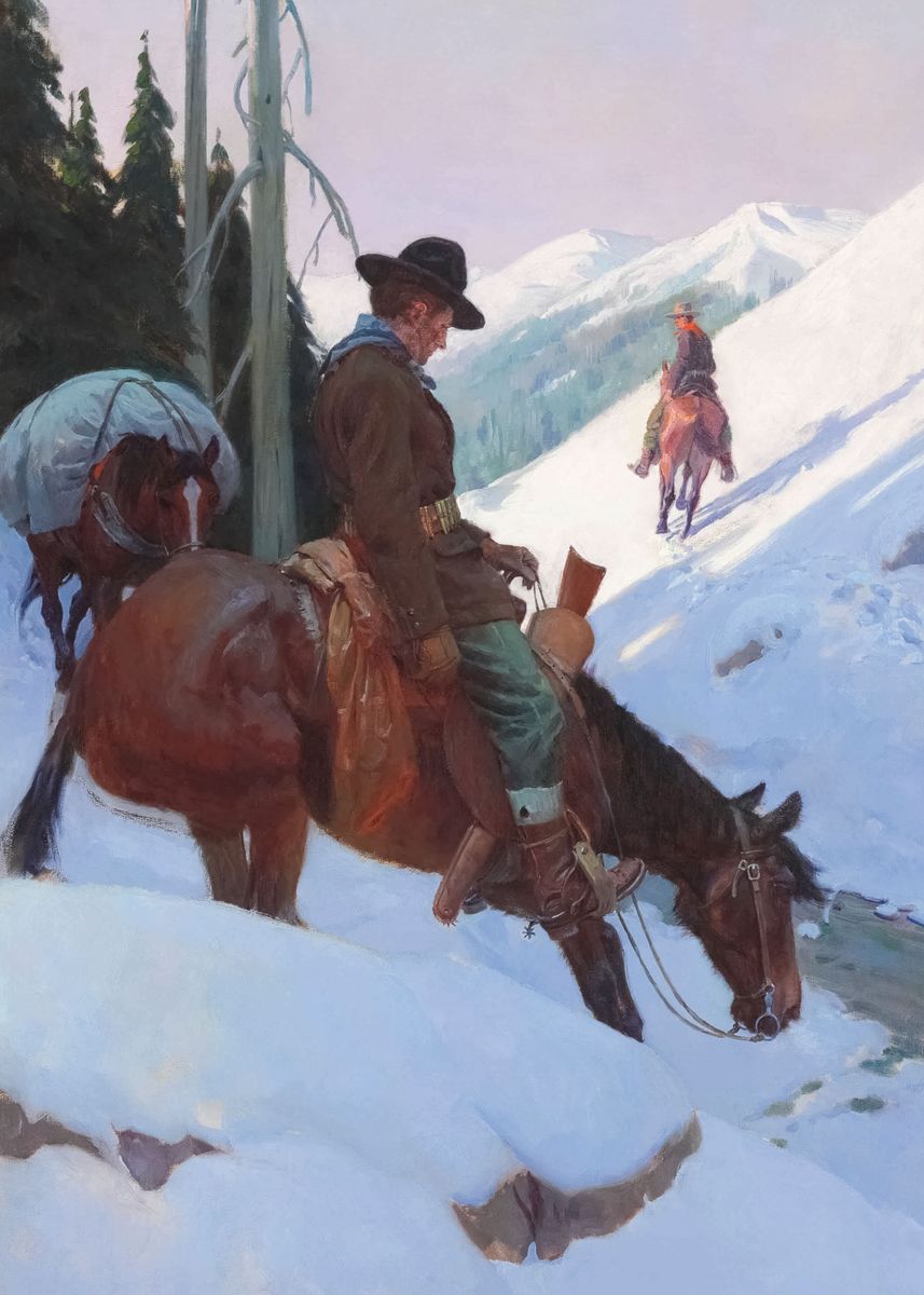 'Cowboys Crossing Mountains' Poster, picture, metal print, paint by ...