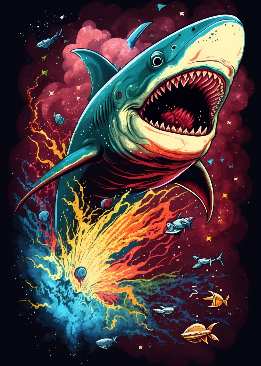 'Shark Fantasyland' Poster, picture, metal print, paint by Leah Decor ...