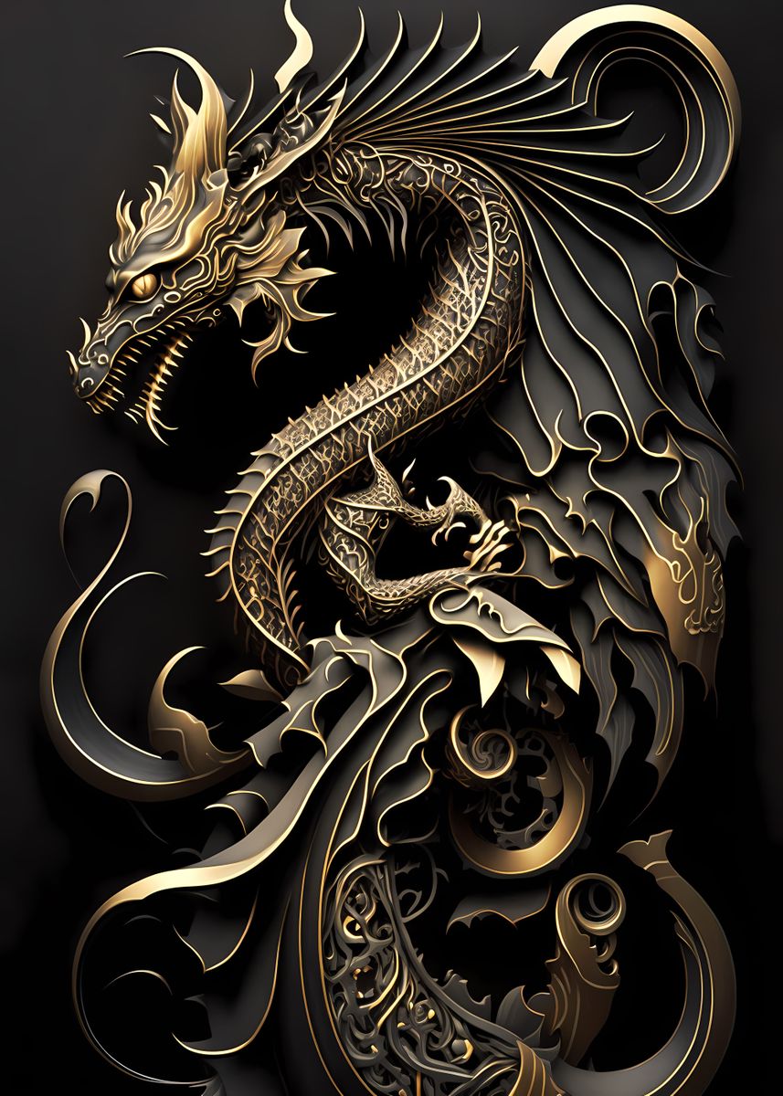 'Flying Dragon Art Deco' Poster, picture, metal print, paint by Luong ...