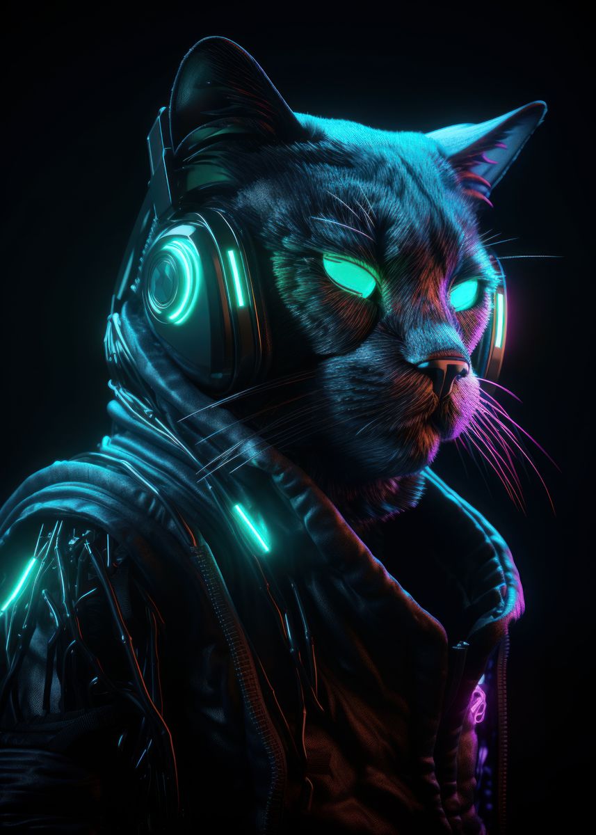 'Cyberpunk Cat' Poster, picture, metal print, paint by BnWDesigner ...