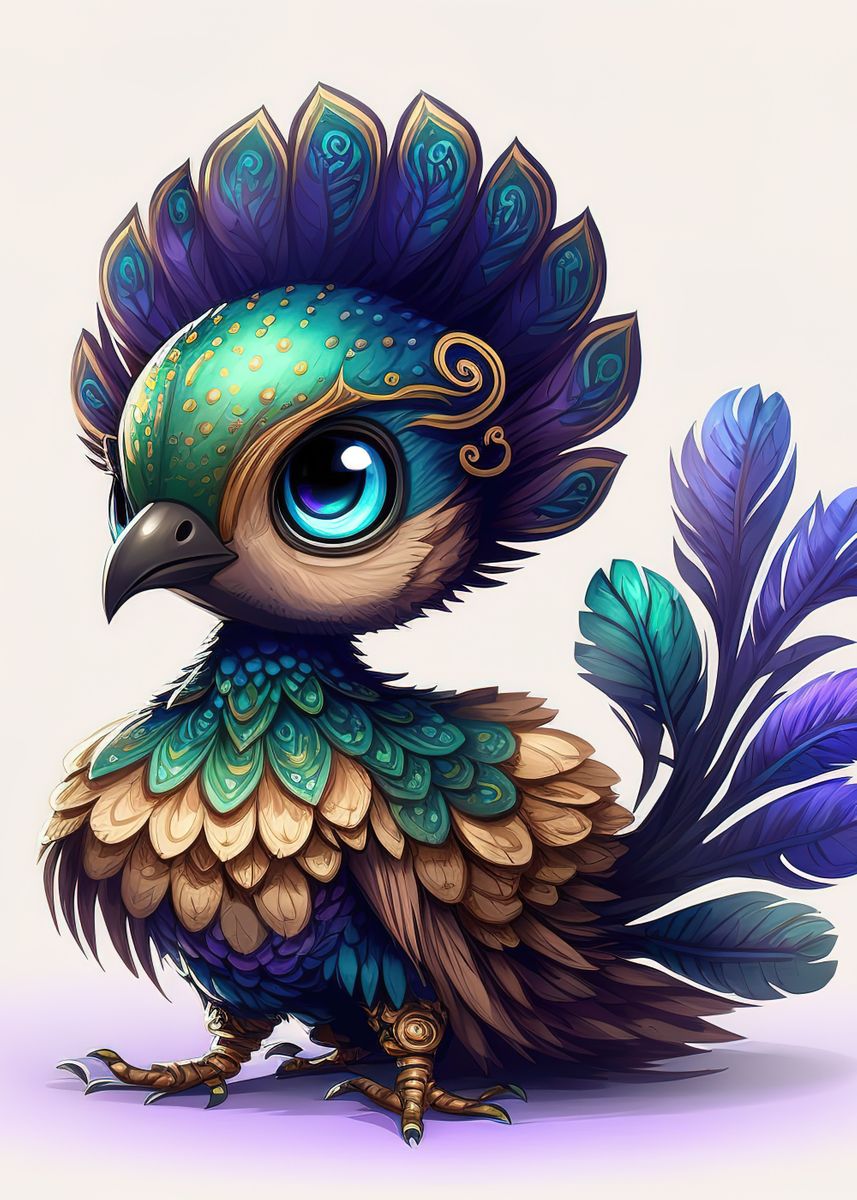 'peacock chibi ' Poster, picture, metal print, paint by Chloe Connelly ...