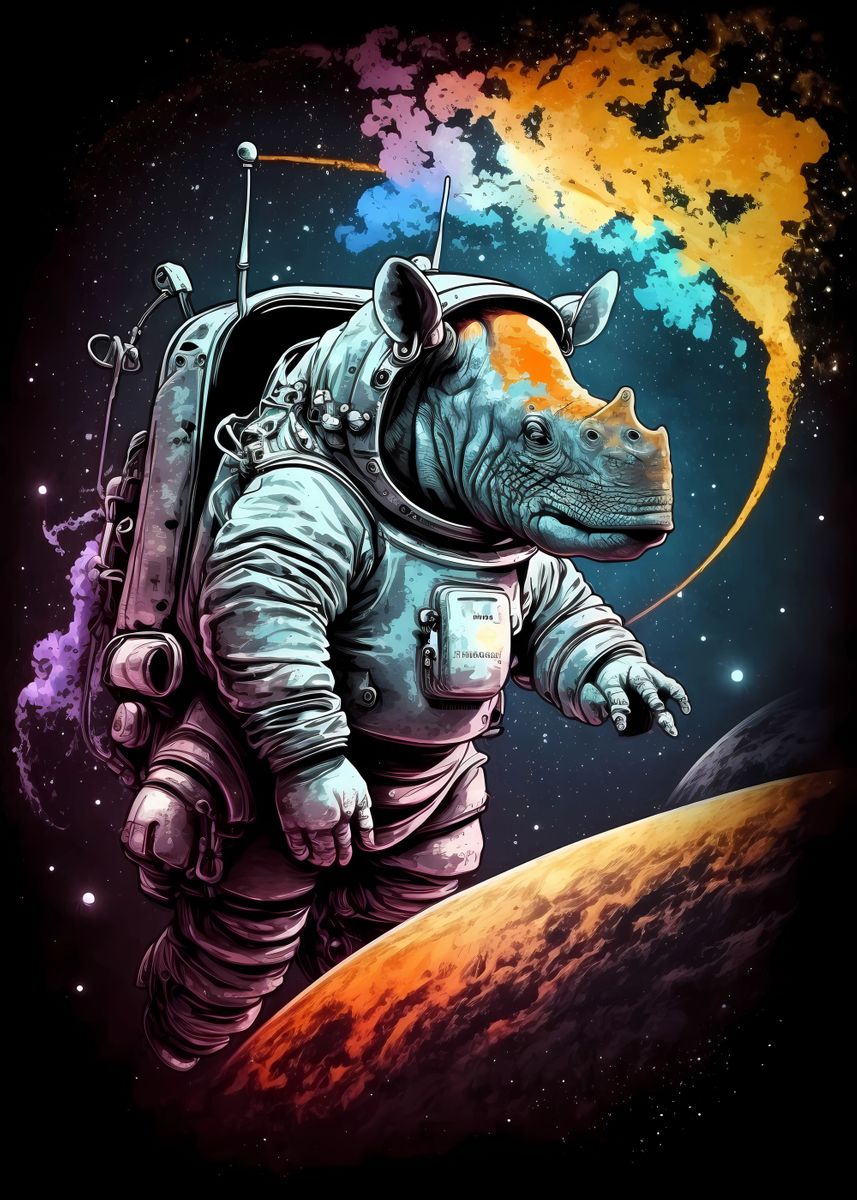 'Cool Rhino' Poster, picture, metal print, paint by Leah Decor | Displate