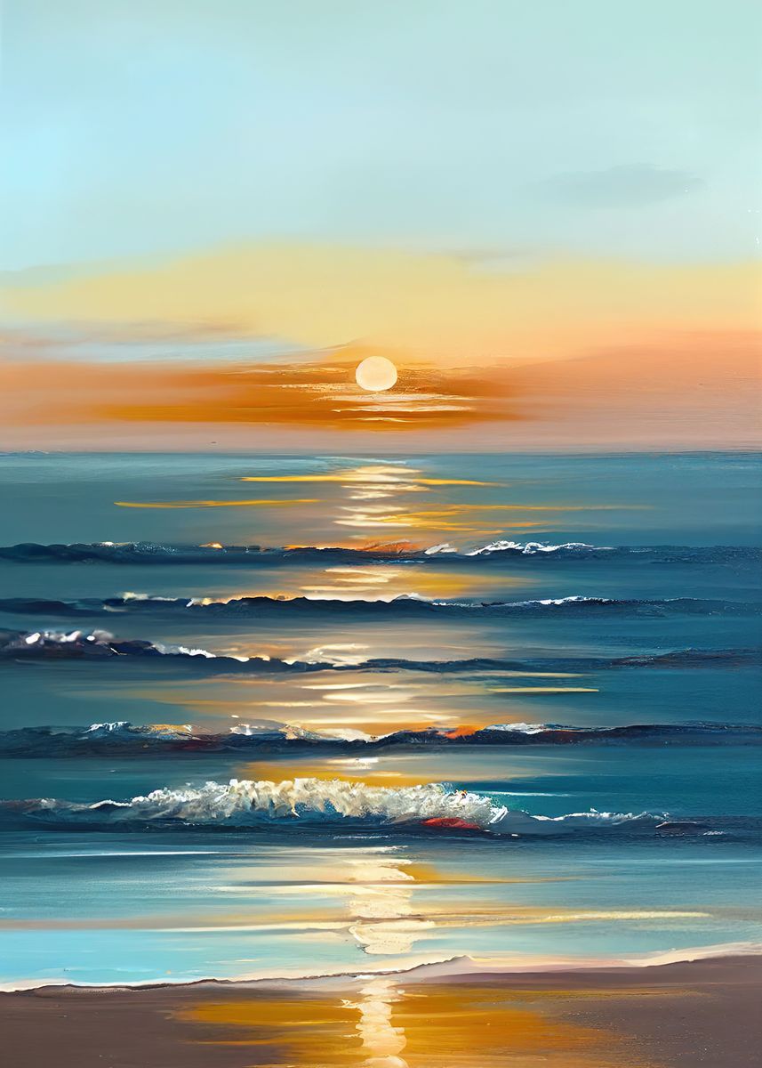 'Beach Sunrise' Poster, picture, metal print, paint by Quasarai | Displate