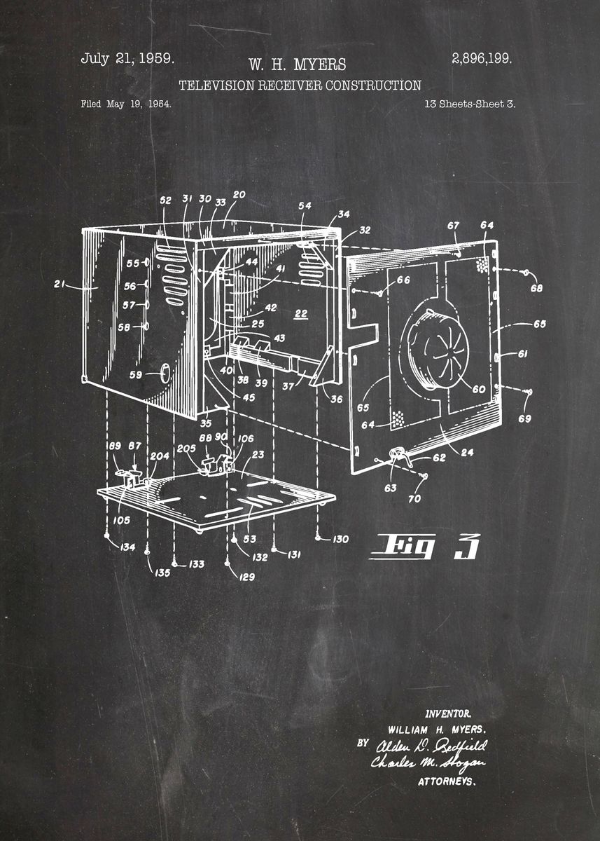 'television reciever patent' Poster, picture, metal print, paint by ...