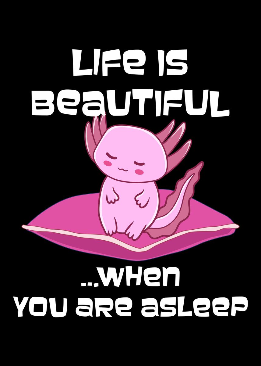 'Axolotl Sleeping' Poster, picture, metal print, paint by Hexor | Displate