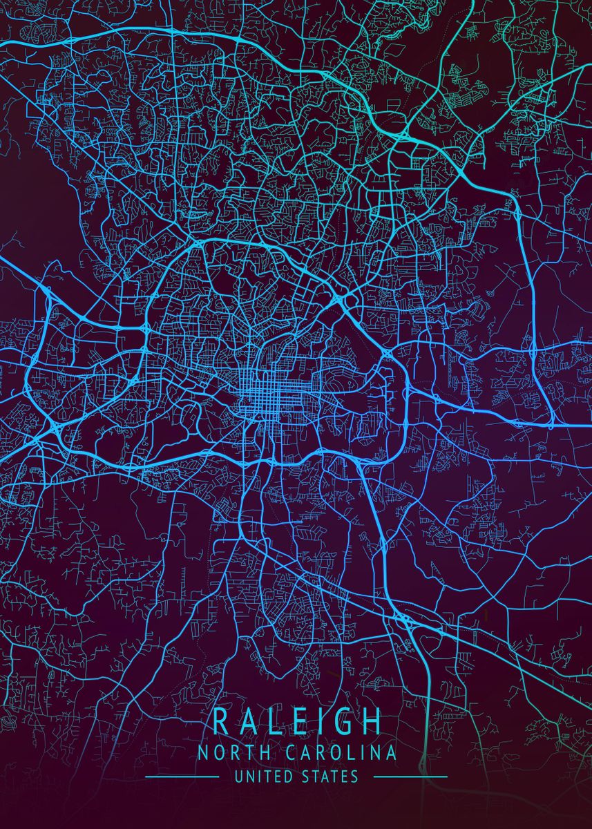 'Raleigh USA City Map' Poster, picture, metal print, paint by Gigi Bgm ...