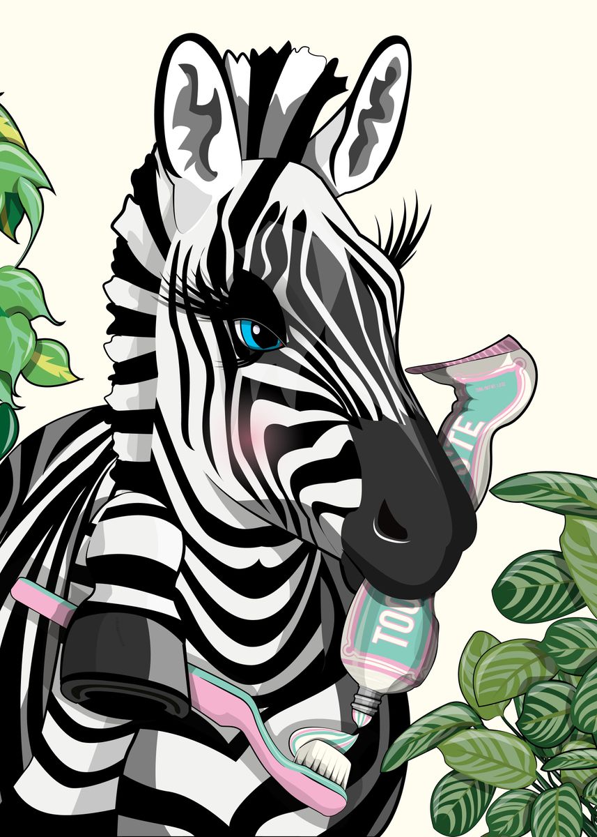 'Zebra Brushing Teeth' Poster, picture, metal print, paint by ...