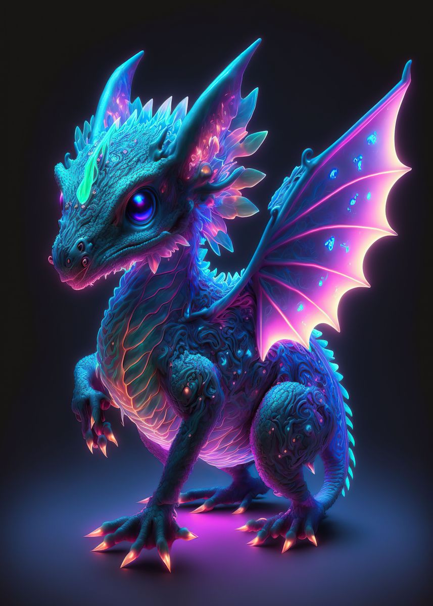 'baby dragon neon' Poster by Ahmet Thorpe | Displate
