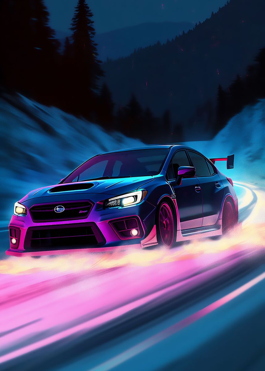'Subaru WRX STI Neon Lights' Poster, picture, metal print, paint by ...
