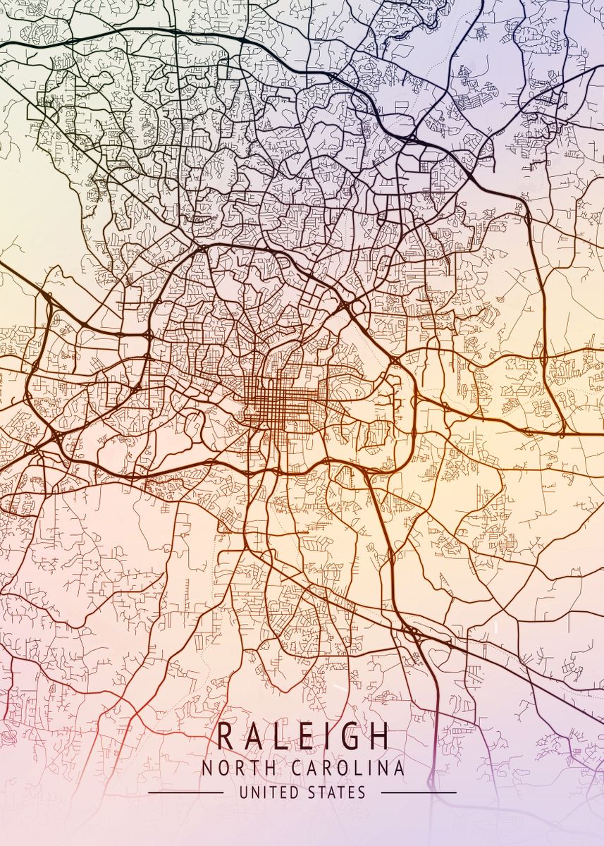 'Raleigh USA City Map' Poster, picture, metal print, paint by Gigi Bgm ...