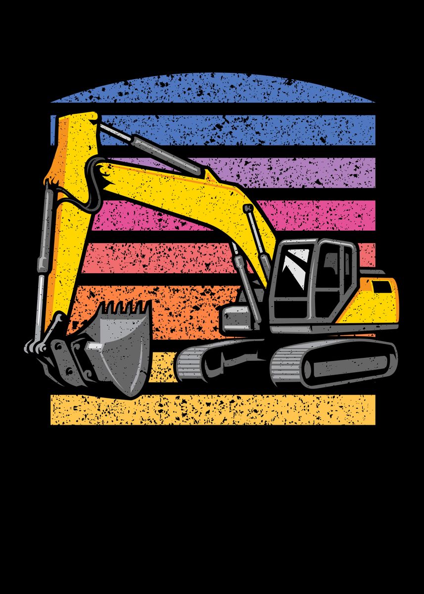 'Retro Excavator' Poster, picture, metal print, paint by NAO | Displate
