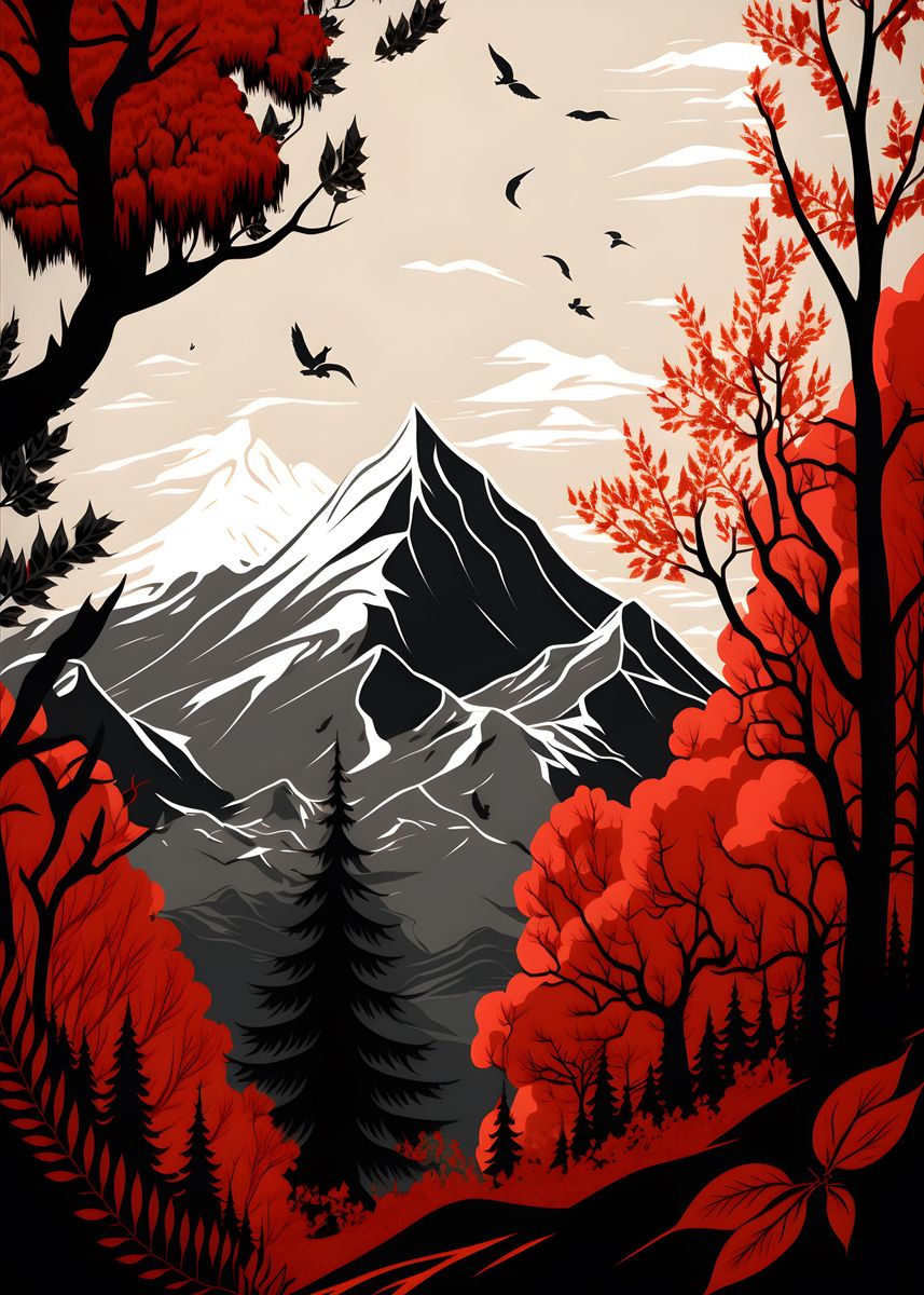 'Forest and Mount Vintage' Poster, picture, metal print, paint by V ...