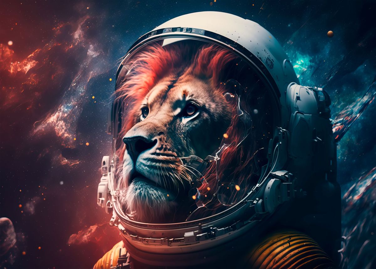 'Beautiful lion to space' Poster by HildaWarren Studio | Displate