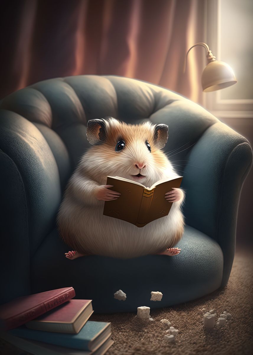 'Hamster Reading Book' Poster, picture, metal print, paint by Zake ...