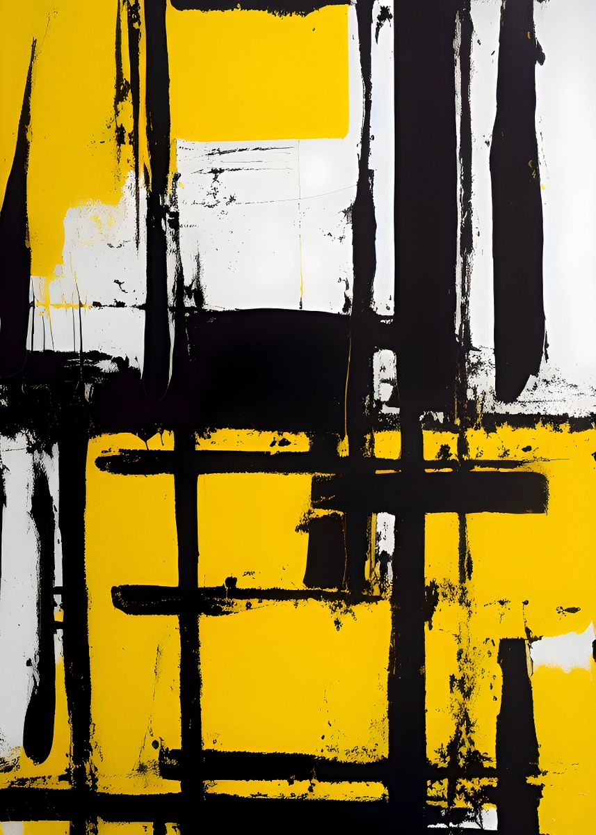 'black and yellow abstract ' Poster, picture, metal print, paint by ...