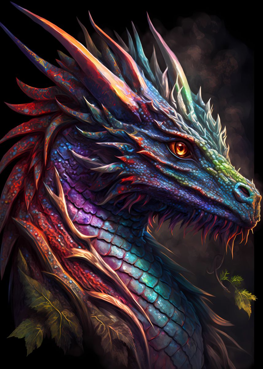 'Colourful Dragon Portrait' Poster, picture, metal print, paint by ...