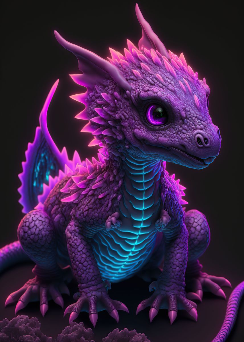 'baby dragon neon' Poster by Ahmet Thorpe | Displate