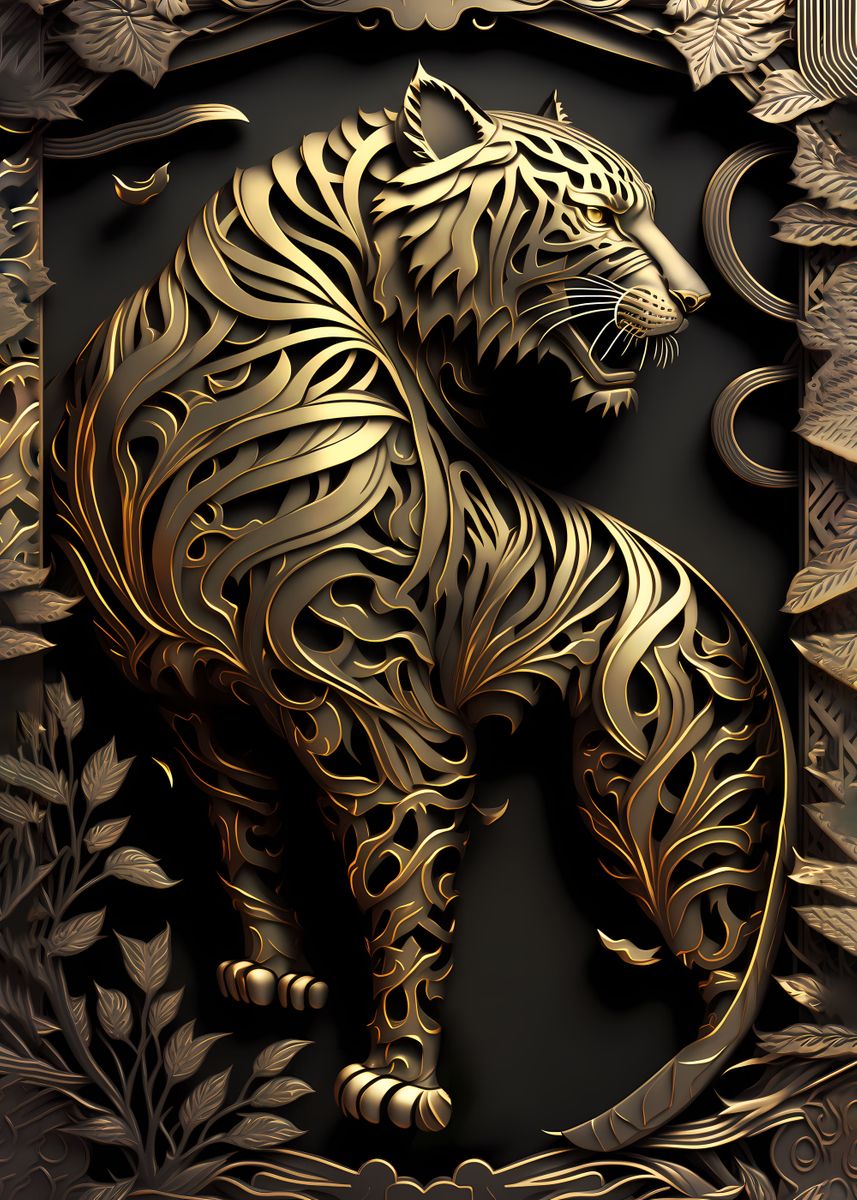 'Tiger Lord Golden Art Deco' Poster by Luong Phat | Displate