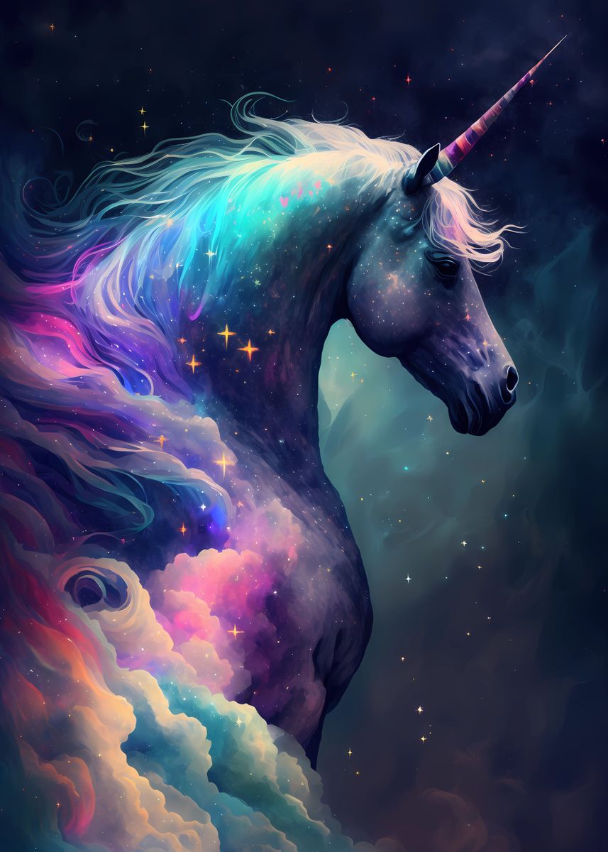 'Cosmic Space Unicorn' Poster, picture, metal print, paint by Epsilite | Displate