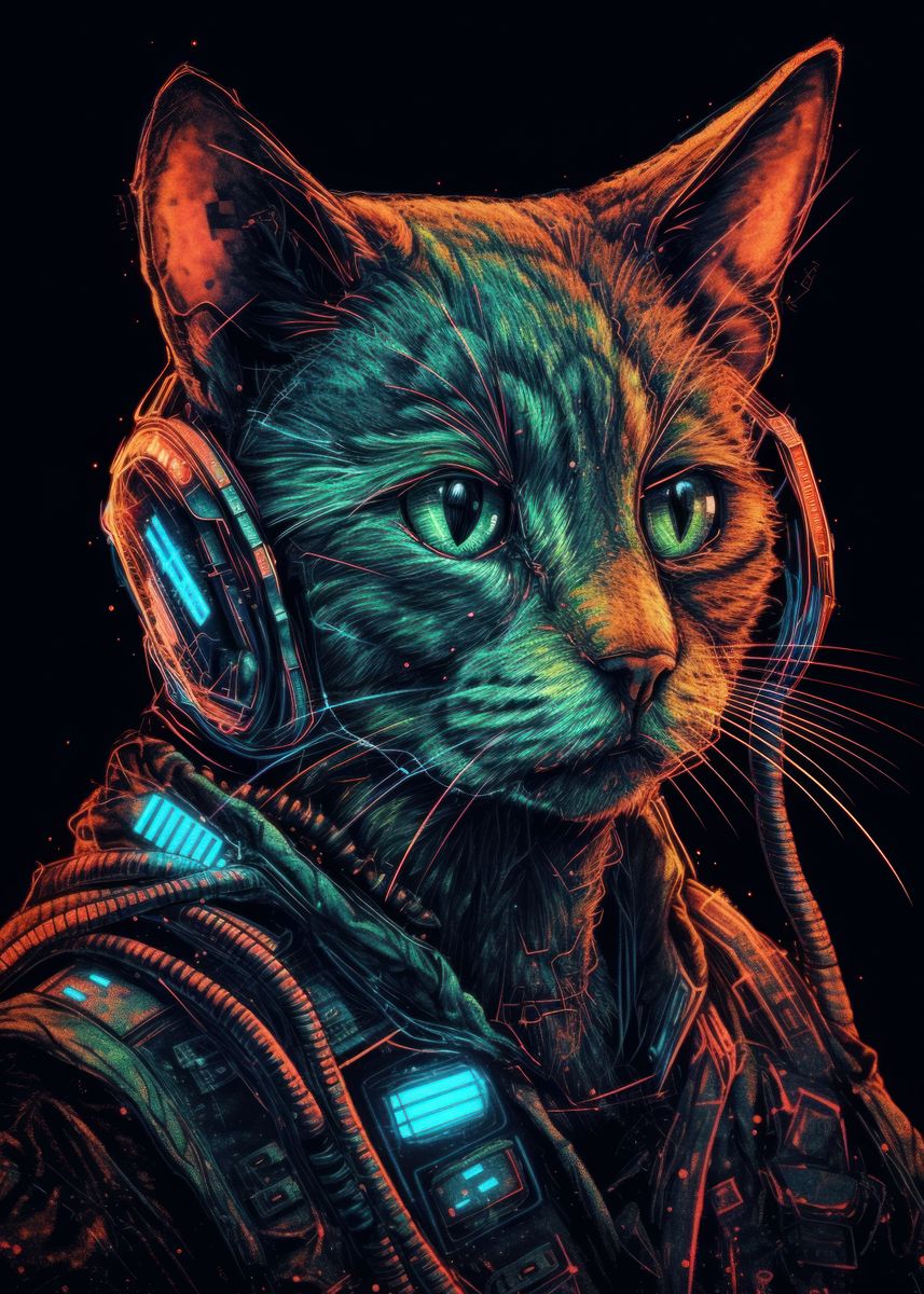 'Cyberpunk Cat' Poster, picture, metal print, paint by BnWDesigner ...
