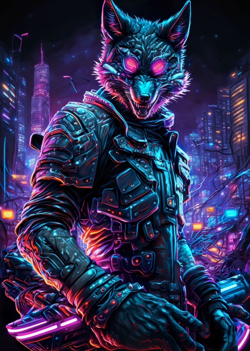 'wolf human Cyberpunk' Poster, picture, metal print, paint by HUMANIMAL ...