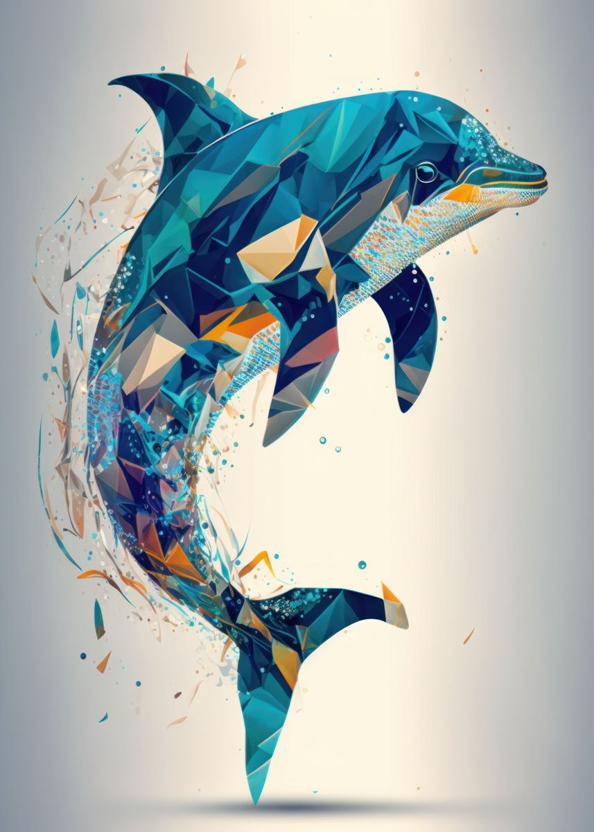 'Abstract Geometric Dolphin' Poster, picture, metal print, paint by ...