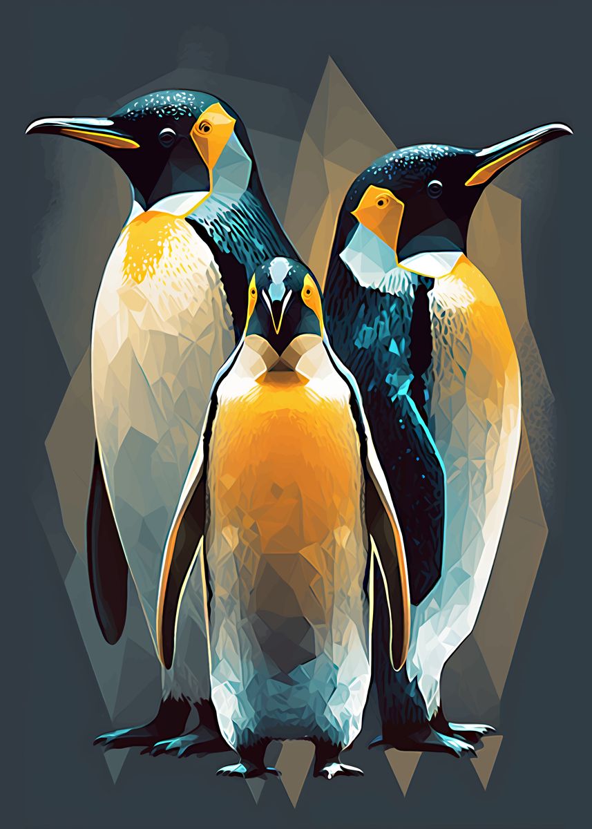 'penguins abstract' Poster, picture, metal print, paint by Mounier ...