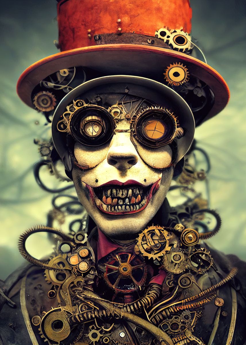 '66 Steampunk Evil Clown' Poster, picture, metal print, paint by Ralph ...