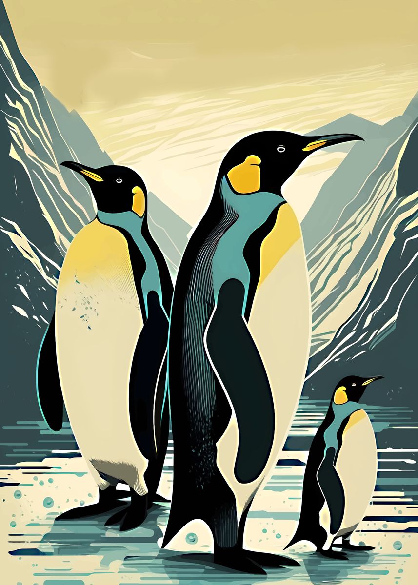 'penguins abstract' Poster, picture, metal print, paint by Mounier ...