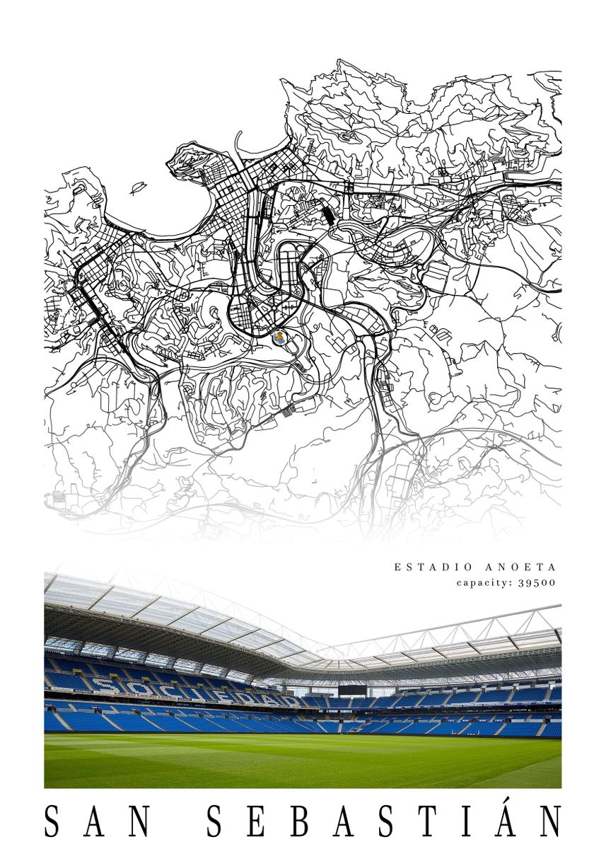 'Real Sociedad Stadium' Poster, picture, metal print, paint by GGmap ...