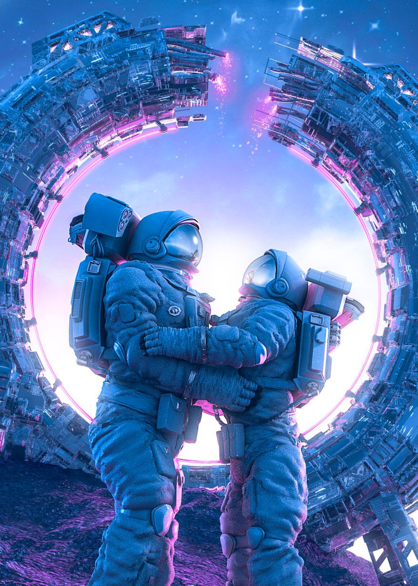 'Astronauts couple in space' Poster, picture, metal print, paint by ...
