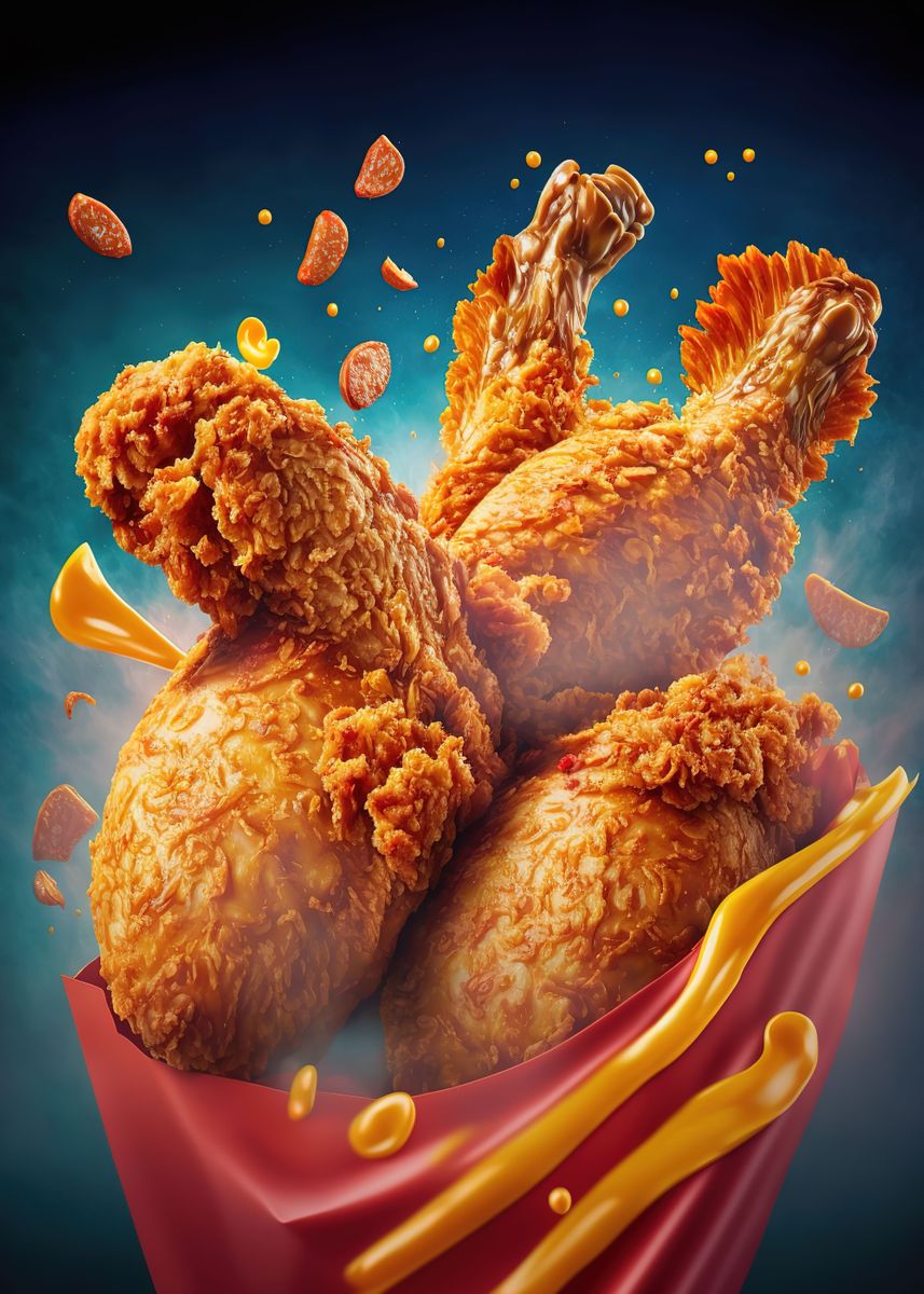 'fried chicken' Poster, picture, metal print, paint by Chester Draper | Displate