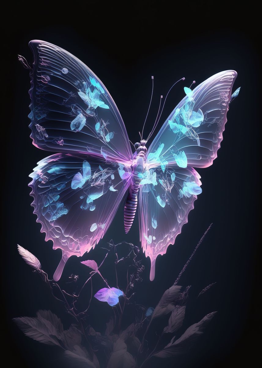 'glow butterfly ' Poster, picture, metal print, paint by Jena | Displate
