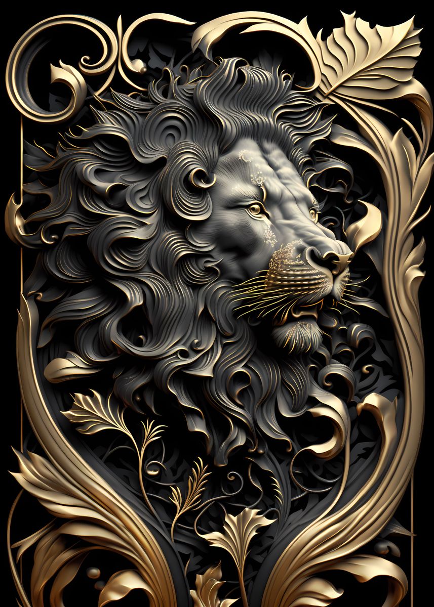 'Lion Lord Golden Art Deco' Poster, picture, metal print, paint by ...