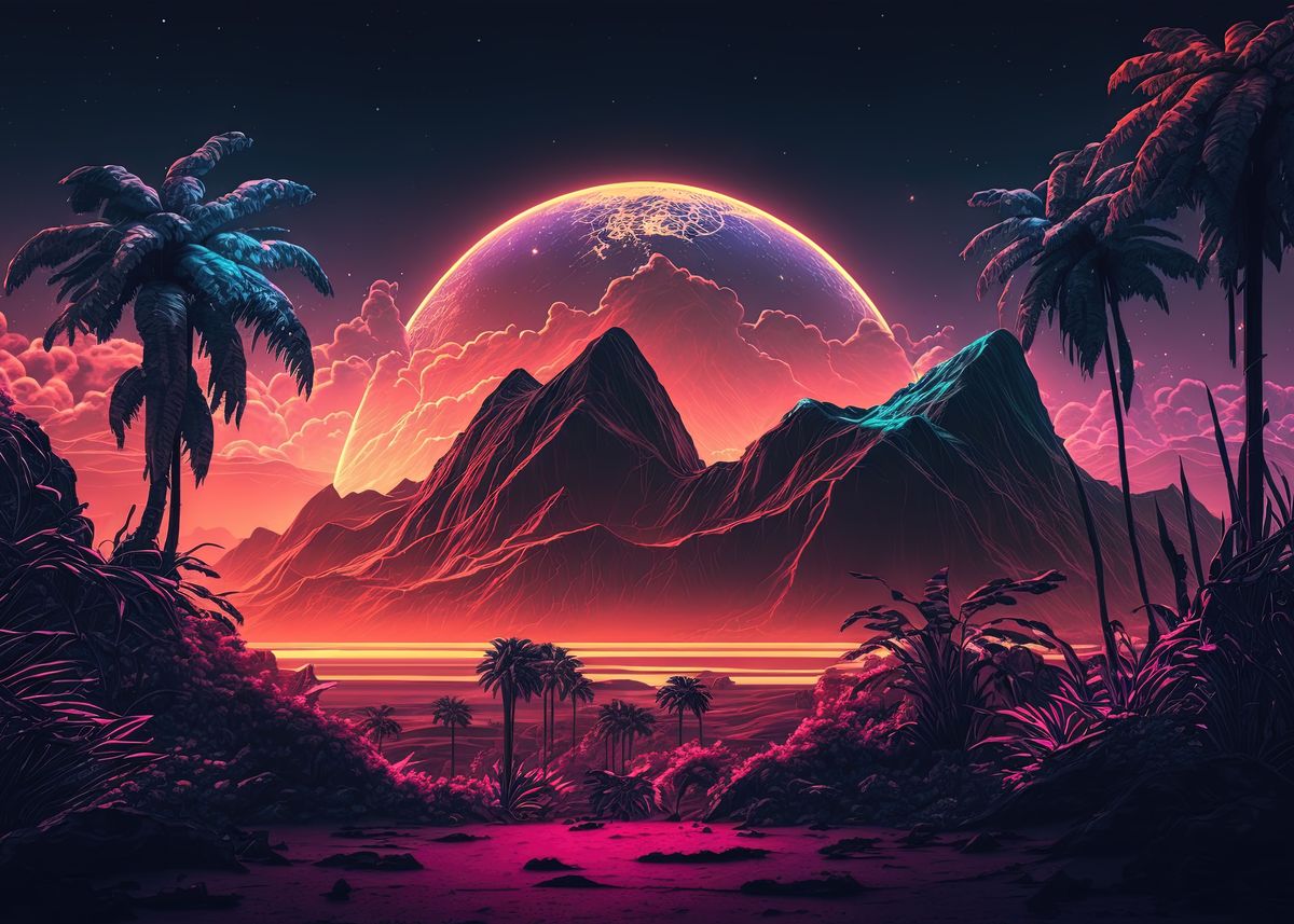'Synthwave Neon Palms' Poster by MulletMonkey | Displate