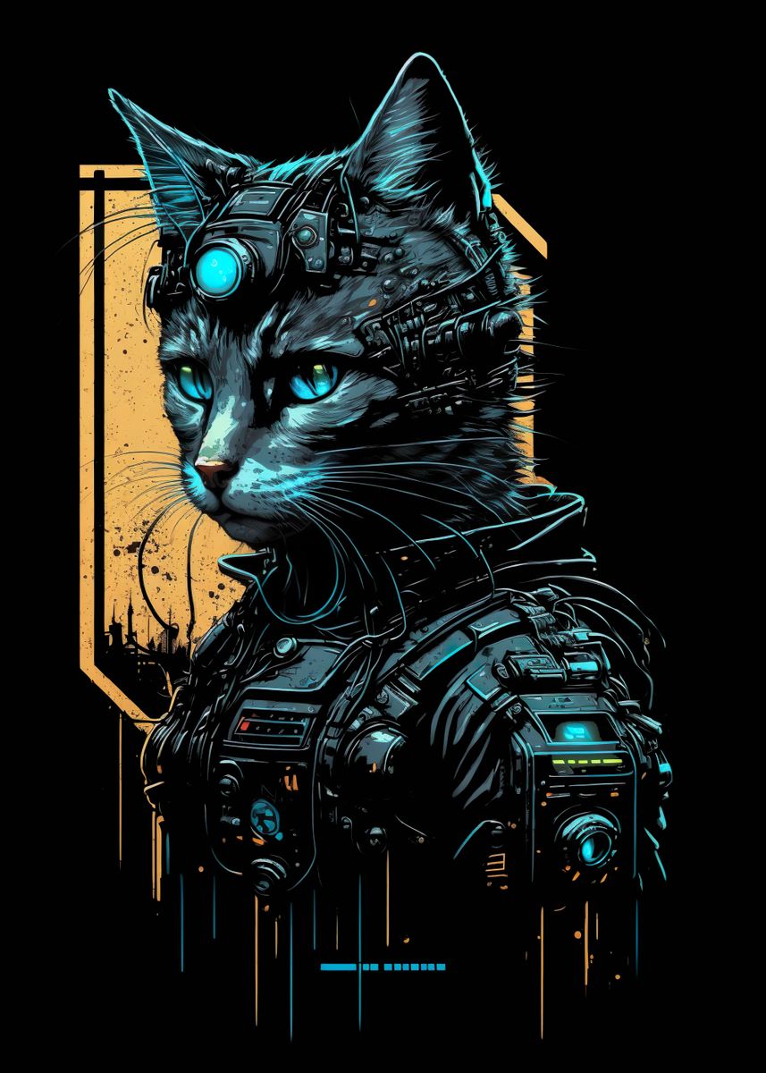 'cute cat Cyberpunk Game' Poster, picture, metal print, paint by ...