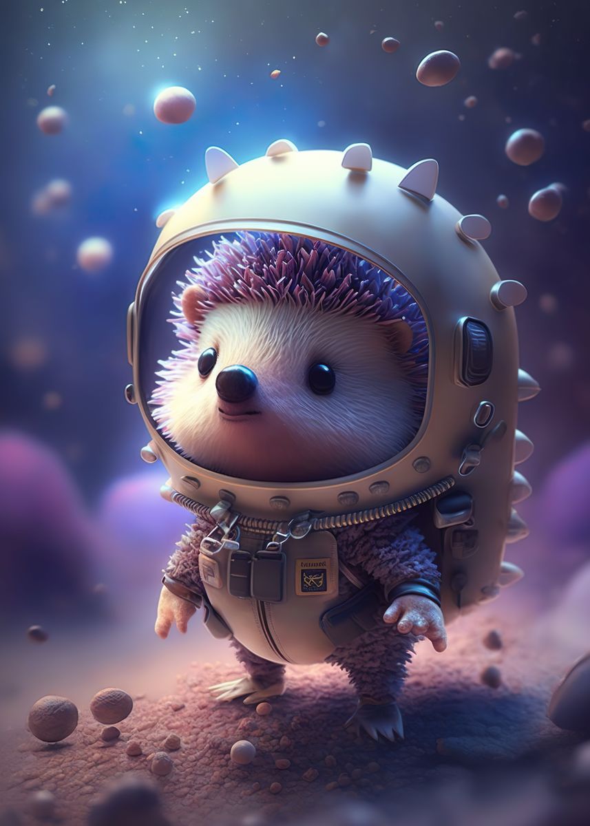 'Astronaut Space Hedgehog' Poster, picture, metal print, paint by ...