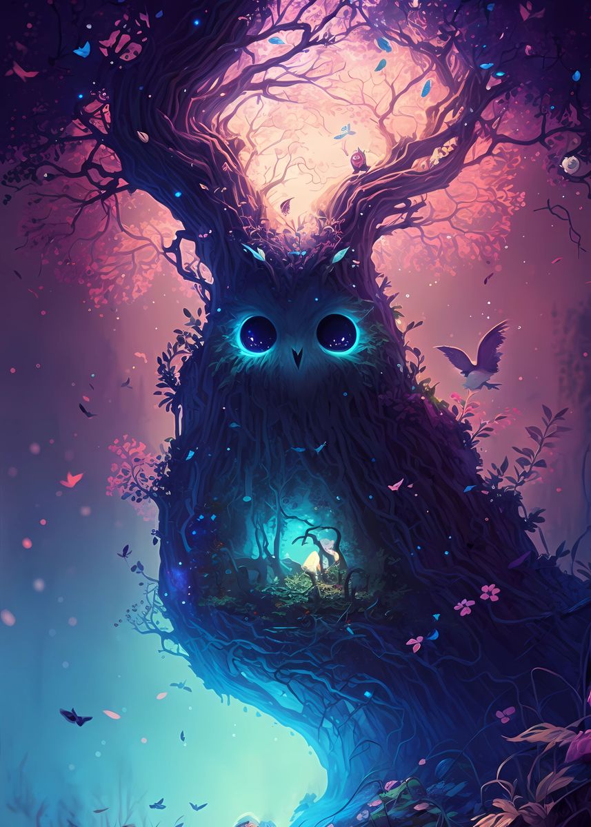 'Owl Fairy tale world' Poster, picture, metal print, paint by Frances ...